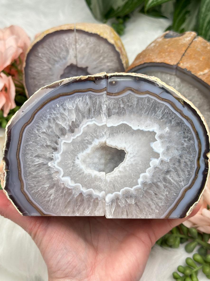 Agate Geode Bookend Sets - All With Druzy Pockets
