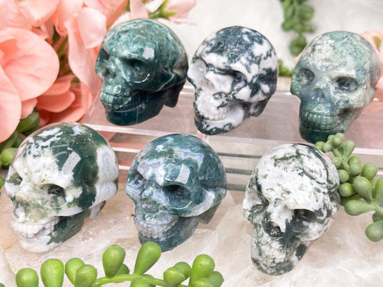 Carved Moss Agate Skull Crystals - Choose Exact! – Contempo Crystals