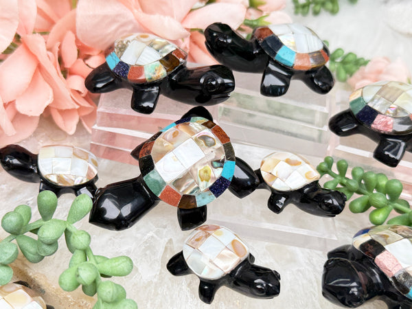 Black Obsidian Turtle Crystal - Abalone Shell & Mixed Stones – Contempo ...