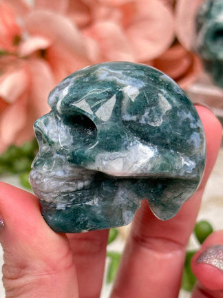 Carved Moss Agate Skull Crystals - Choose Exact! – Contempo Crystals