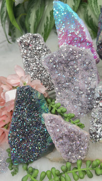 Standing Aura Amethyst Clusters - Titanium, Angel, Silver & Multi-Color – Contempo Crystals