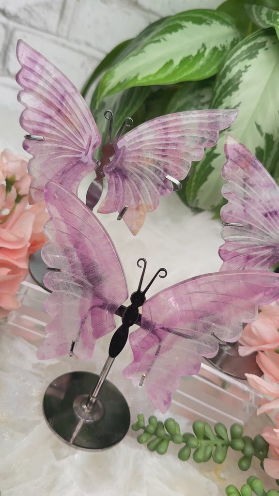 Purple Fluorite Crystal Butterflies On Metal Stands – Contempo Crystals