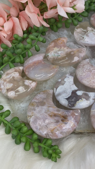 Flower Agate Moon Crystals for Sale - Pink, Purple, Blue & More ...