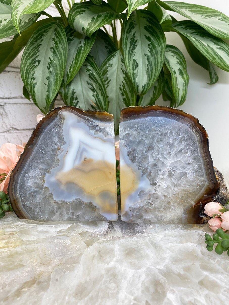 Agate Geode Bookend Sets - Yellow and Gray – Contempo Crystals