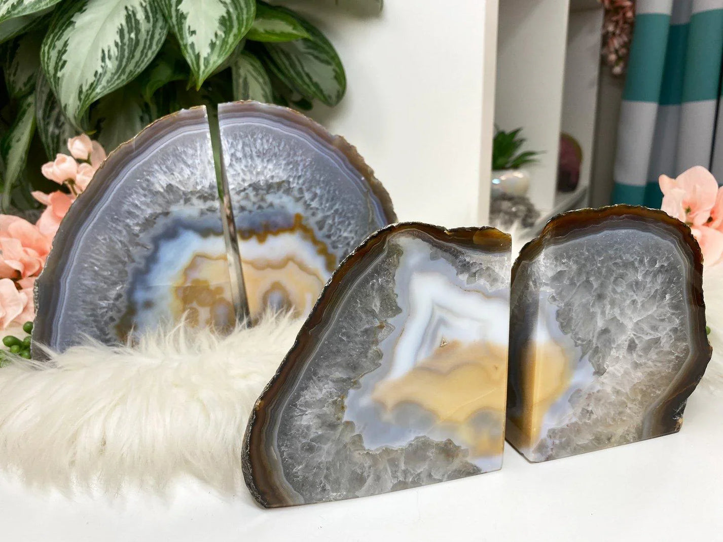 Agate Geode Bookend Sets - Yellow and Gray – Contempo Crystals