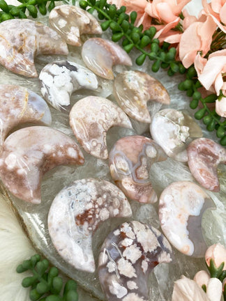 Flower Agate Moon Crystals for Sale - Pink, Purple, Blue & More ...