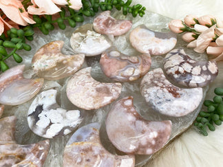 Flower Agate Moon Crystals for Sale - Pink, Purple, Blue & More ...