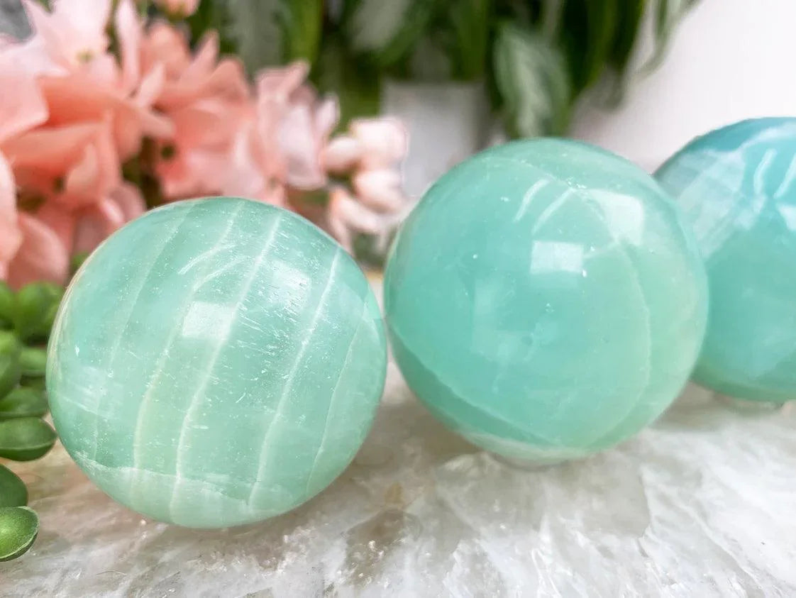 Teal Calcite Spheres - Green Blue Calcite Spheres
