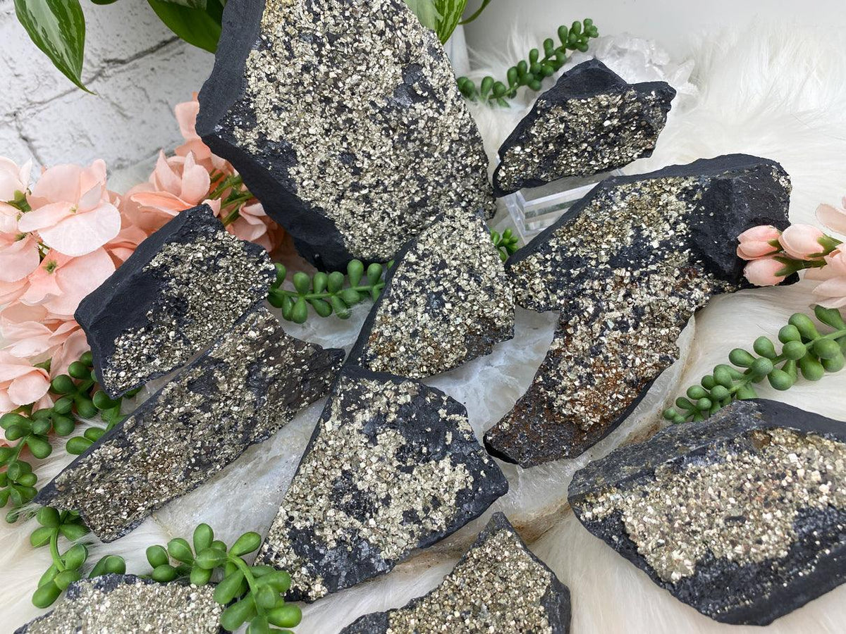 Brazilian Gold Pyrite on Basalt - Raw Crystal Specimens