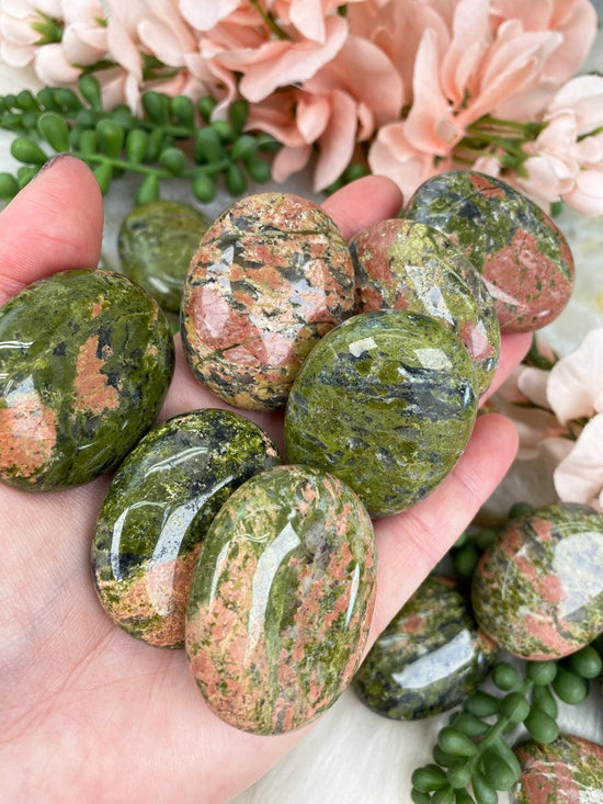 Unakite Jasper Palm Stones - Small Green & Orange Pillow Stones ...