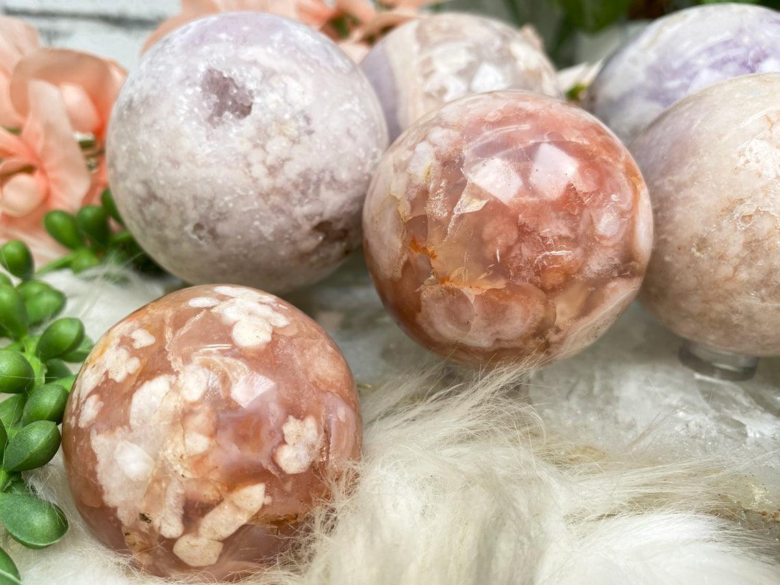 Flower Agate Spheres For Sale - Pinks, Purples, and Whites!