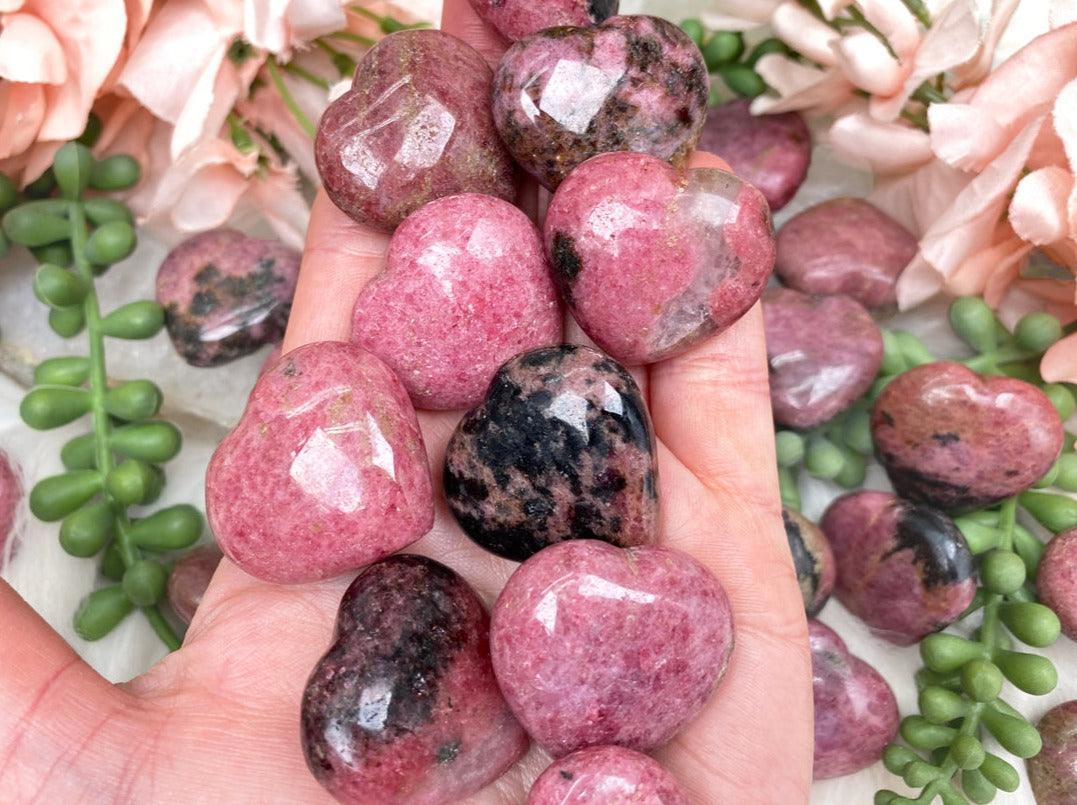 Rhodonite Heart Crystals - Pink & Black Rhodonite Stones – Contempo ...