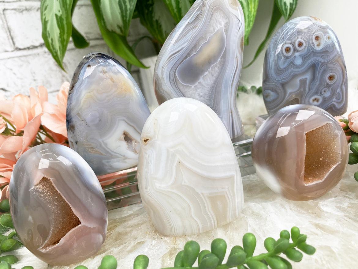 Sardonyx Agate Freeforms - Standing White & Gray Banded Agate