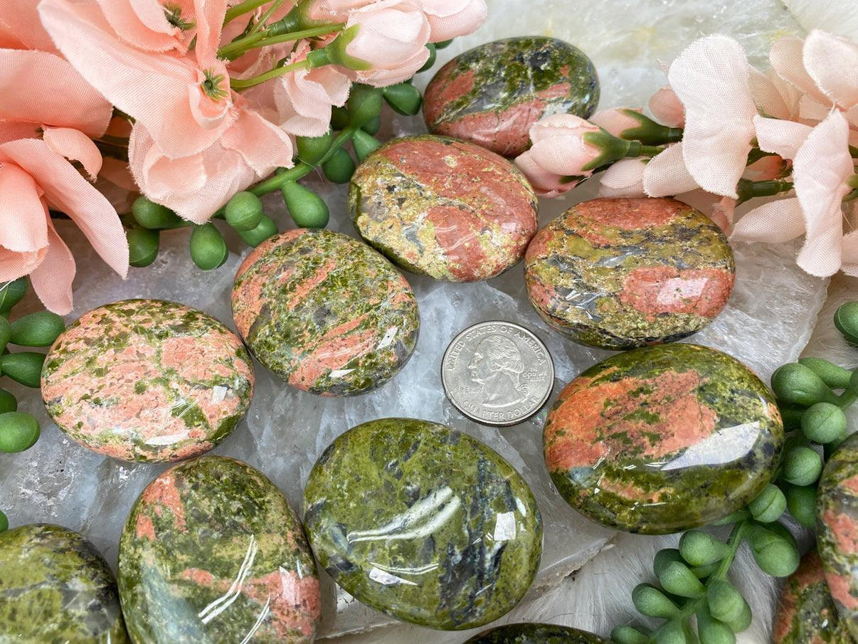 Unakite Jasper Palm Stones - Small Green & Orange Pillow Stones ...